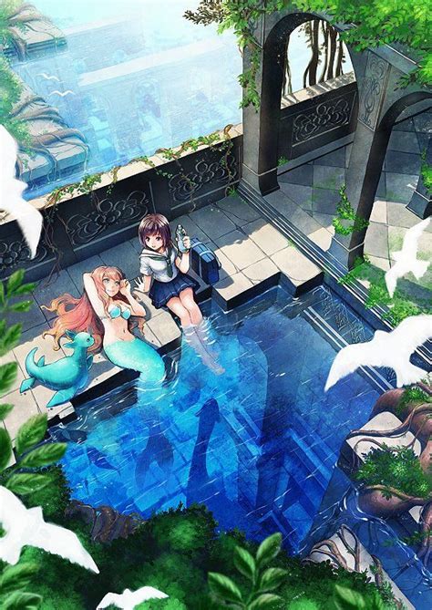 Anime Mermaid And Girl Anime Mermaid Anime Scenery Anime Art