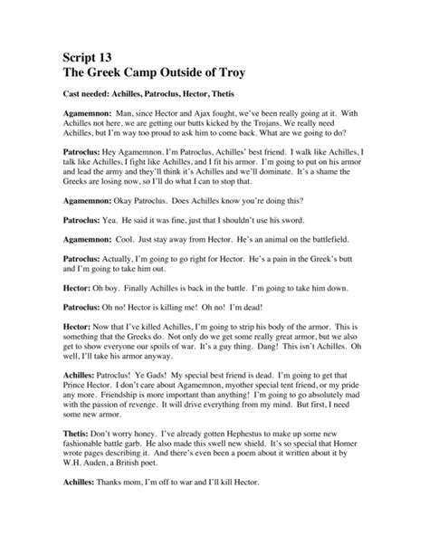 Trojan War Script Achilles And Hectors Epic Battle