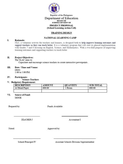 National Learning Camp Lac Proposal Pdf Teachers Learning