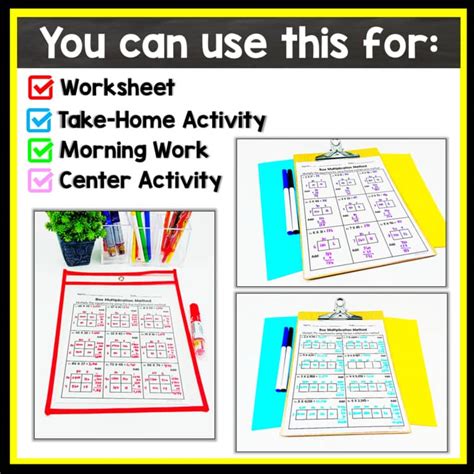 Box Method Multiplication Worksheets And Anchor Chart 2 To 4 Digit By 1