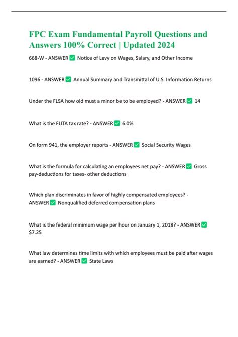 Fpc Fundamental Payroll Certification Bundled Actual Questions And