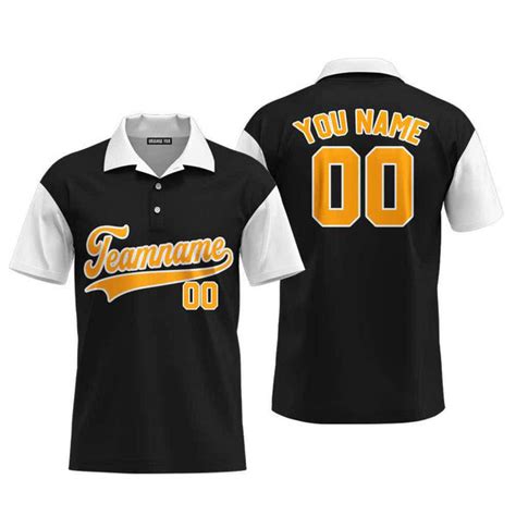 Custom Black White Raglan Gold White Custom Polo Shirt For Men Timezily