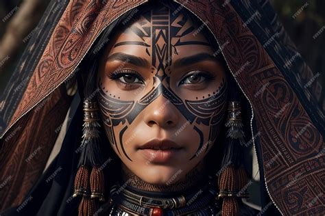Premium Ai Image A Stunning Photo Of A Woman With Aztech Tribal Markings And An Incredibly