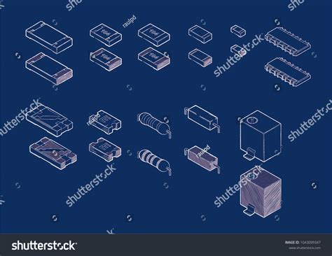 Resistor Blueprint Collection 1 Isometric View Stock Vector Royalty