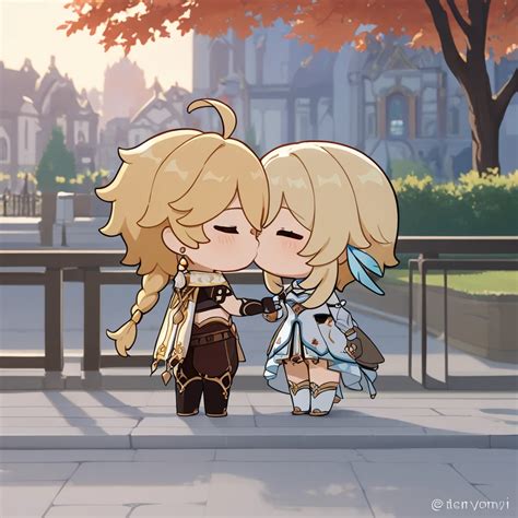 Aether Chibi Blonde Hair Genshin Impact And Lumine Chibi Blonde Hair