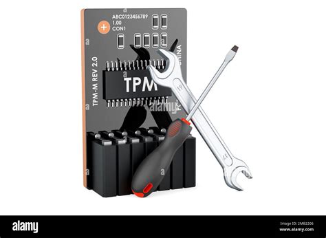 Trusted Platform Module TPM With Screwdriver And Wrench D Rendering Isolated On White