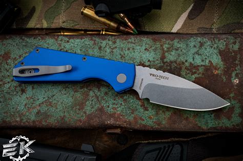 Protech Strider Pt Automatic Folding Knife Blue 3 05 Magnacut
