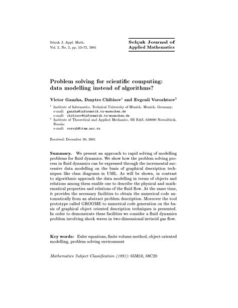 Pdf Problem Solving For Scientific Computing Data Modelling Instead Of Algorithms