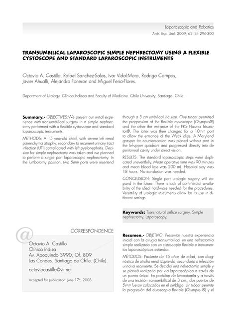 Transumbilical Laparoscopic Simple Nephrectomy Using A Flexible Cystoscope And Standard