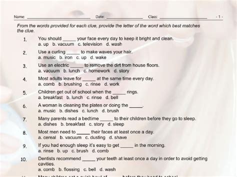 Daily Activities Multiple Choice Worksheet Teaching Resources