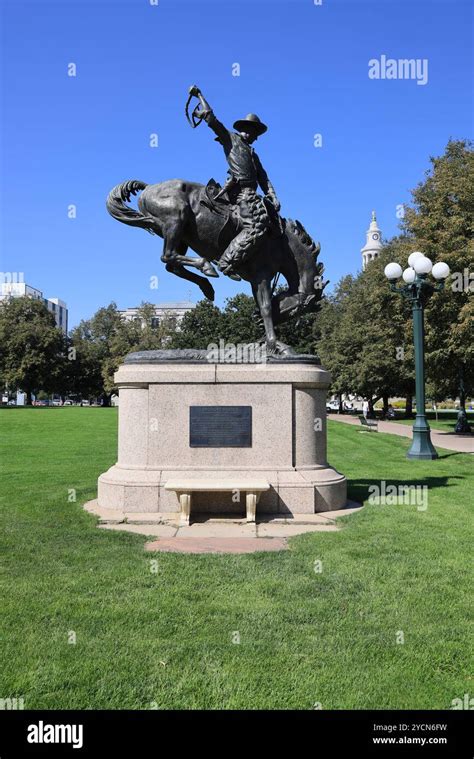 Sculpture Of Broncho Buster In Civic Center Park Which Captures The
