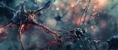 Microscopic View Of Interconnected Neurons With Glowing Axons Stock Illustration Illustration