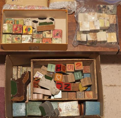 Lot Large Collection Assorted Vintage Blocks