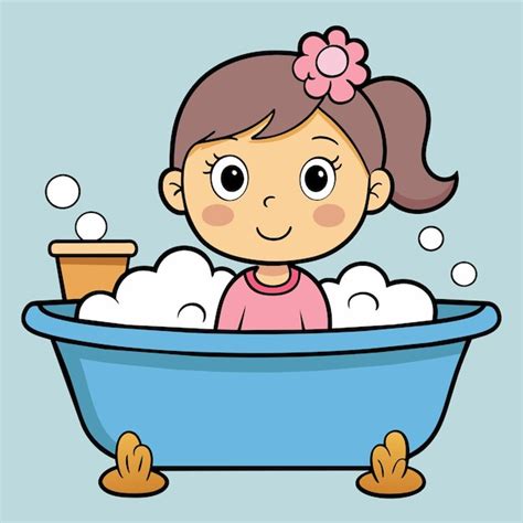 A Cartoon Of A Girl In A Bath With A Cup Of Soap And A Box Of Soap
