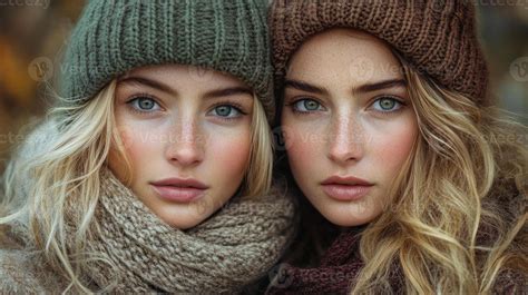 Twin Sisters Share A Joyful Moment While Dressed Warmly For Fall