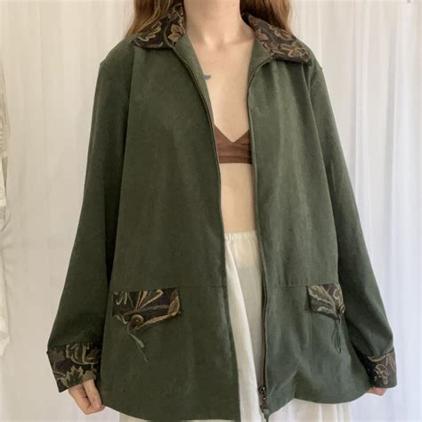 Vintage Floral Patchwork Jacket Green Lightweight Depop
