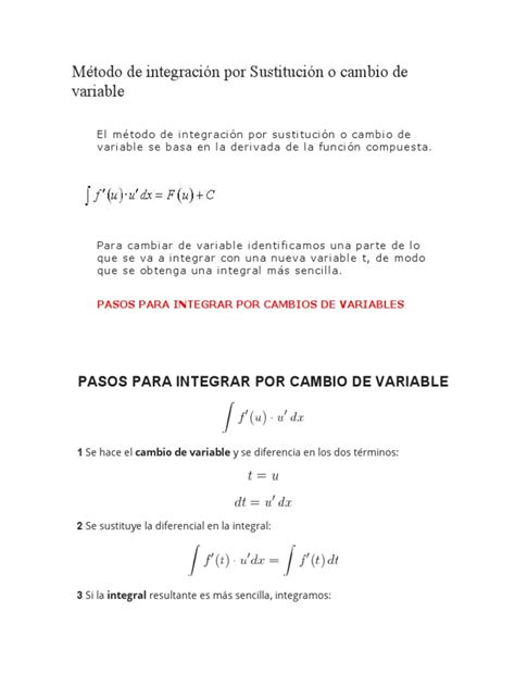 Método De Integración Por Sustitución O Cambio De Variable Pdf