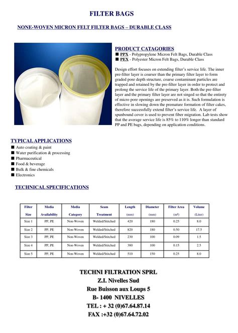 Ppt Product Catagories Ppx Polypropylene Micron Felt Bags Durable