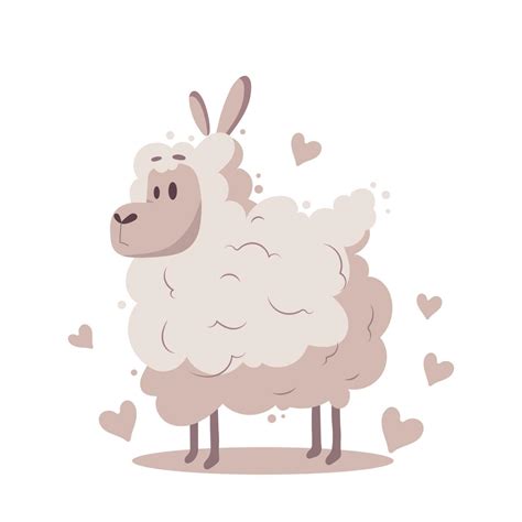 Cute Pink Sheep On A White Background Cartoon Illustration In Flat