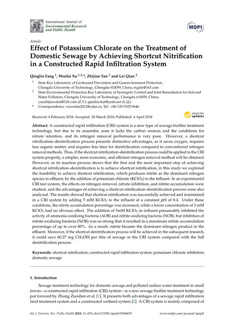 Pdf Effect Of Potassium Chlorate On The Treatment Of Domestic Sewage