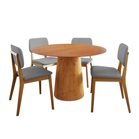 Mesa De Jantar Redonda Cone Com 4 Cadeiras Class Cinza 135cm
