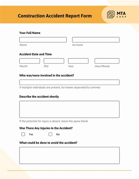 Construction Incident Report Form Template New Work Accident Incident