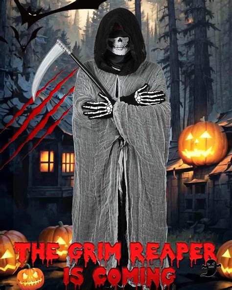 Grim Reaper Costume Halloween Hooded Cloak Cosplay Australia Ubuy