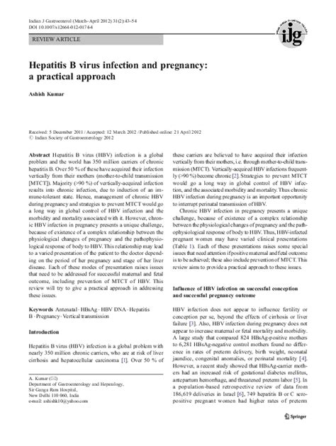 Pdf Hepatitis B Virus Infection And Pregnancy A Practical Approach