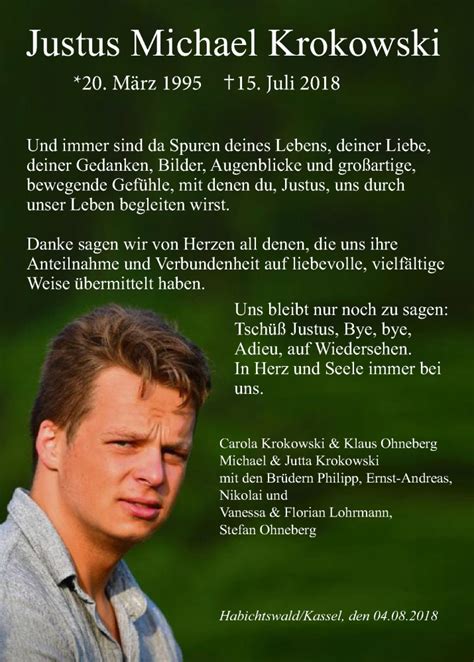 Traueranzeigen Von Justus Michael Krokowski Trauerhnade