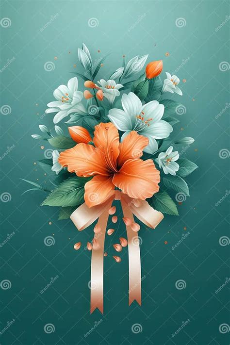 Elegant Floral Arrangement With White And Orange Flowers Tied With A