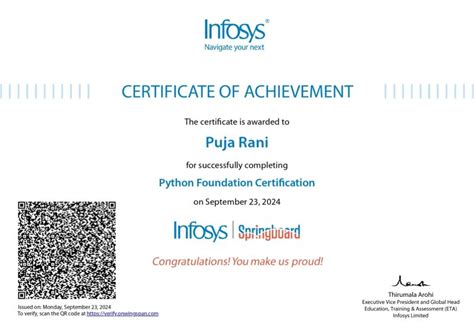 puja rani on linkedin python infosysspringboard certifications