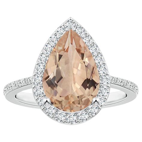 Customizable Angara Gia Certified Natural Pear Shaped Morganite Halo