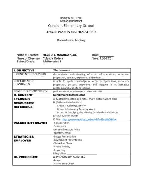 integer lesson plan pdf