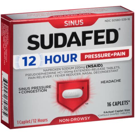 Sudafed 12 Hour Sinus Pressure Pain Relief Sinus Decongestant 16 Ct