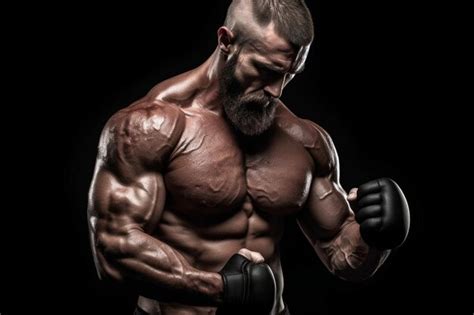 Muscular Shirtless Fighter Preparing To Fight Isolated On Black