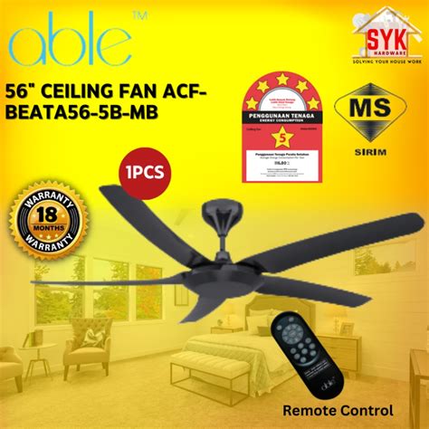 Syk Able Acf Beata56 5b Mb 56 Inch 1pcs Ceiling Fan Black Dc Motor 5