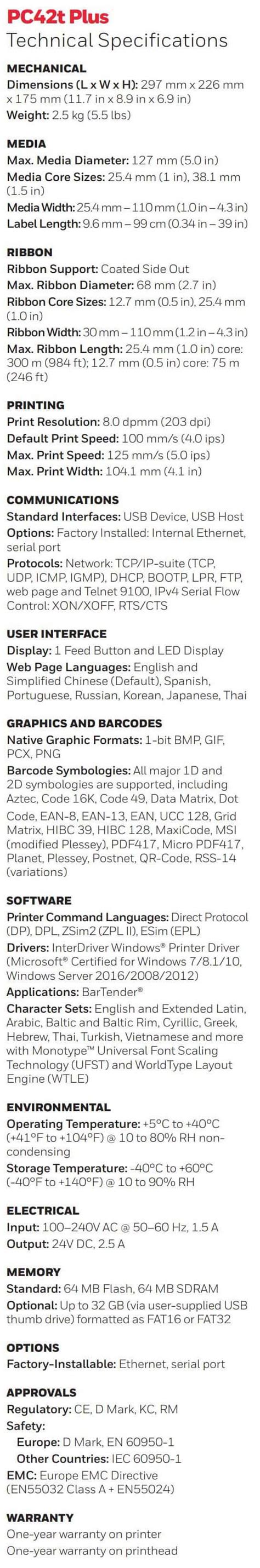 Honeywell Pc42t Plus 4 Inch 203 Dpi Desktop Barcode Printer Barcode World