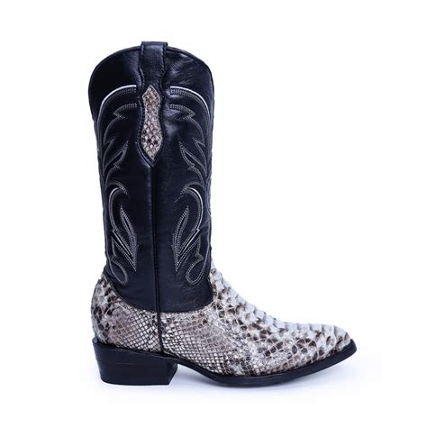 Bota Vaquera En Piel De Pitón Natural Azabache Boots