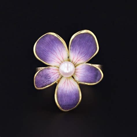 Enamel Violet Ring 14k Gold Flower Ring Trademark Antiques
