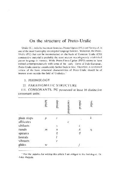 Pdf On The Structure Of Proto Uralic