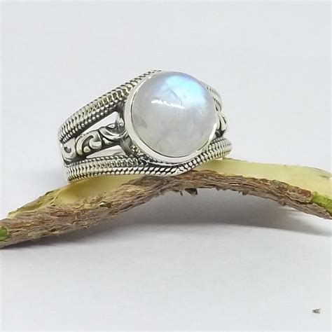 Natural Rainbow Moon Stone Ring 925 Sterling Silver Jewelry Solid
