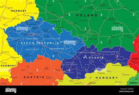 Highly Detailed Vector Map Of Czech And Slovak Republics With Administrative Regions Main