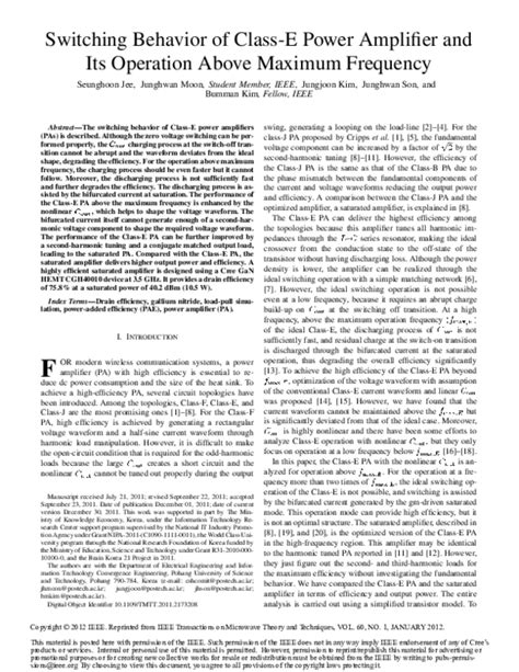 Pdf Switching Behavior Of Class E Power Amplifier And Its Operation