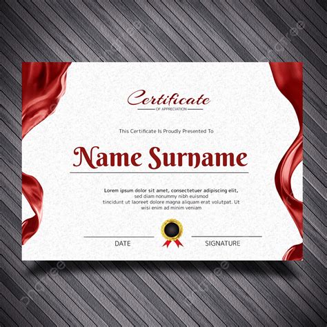 Red Theme Certificate Template With A Stretch Of Silk Fabric Design