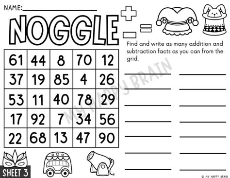 Math Boggle Carnival Theme Addition And Subtraction Noggle Game For