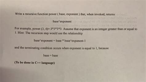 Solved Write A Recursive Function Power Base Exponent