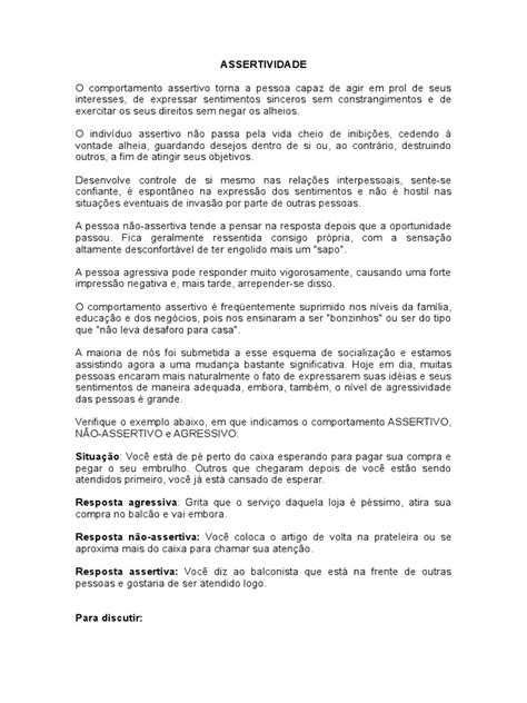 Texto Assertividade Pdf Comentários Comportamento