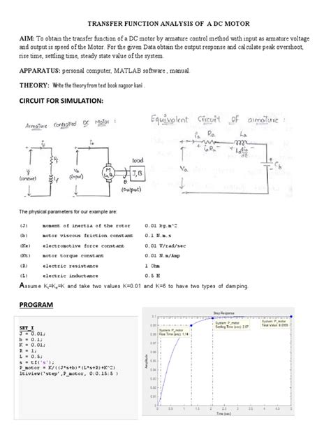 Circuit For Simulation Transfer Function Analysis Of A Dc Motor Pdf