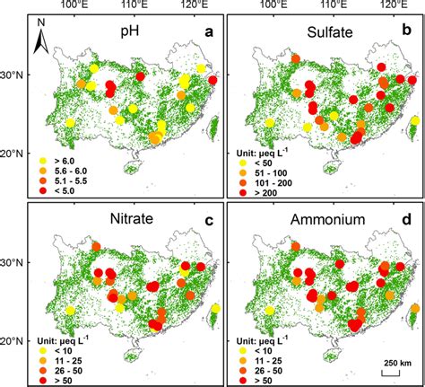 Spatial Patterns Of A Ph And Concentrations μeq L−1 Of B