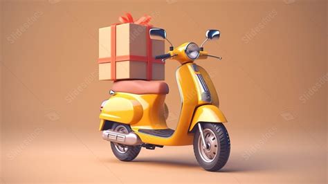 무료 온라인 특급 배송을 통해 판지 소포 상자를 배달하는 스쿠터 오토바이의 빠른 서비스 보장 택배 Ppt 배경 Slidesdocs